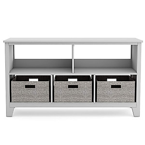 Martha Stewart Kids' Low Bookcase (Gray) - 24 Inch Wooden Storage Organizer Cubby with Fabric Bins for Playroom and Bedroom