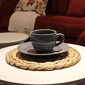 Casaphoria 4 Pack 11.8 inch Natural Hand-Woven Water Hyacinth Placemats,Large Round Braided Rattan Tablemats for Dining Table,Heat Resistant Non-Slip Weave Placemats Handmade