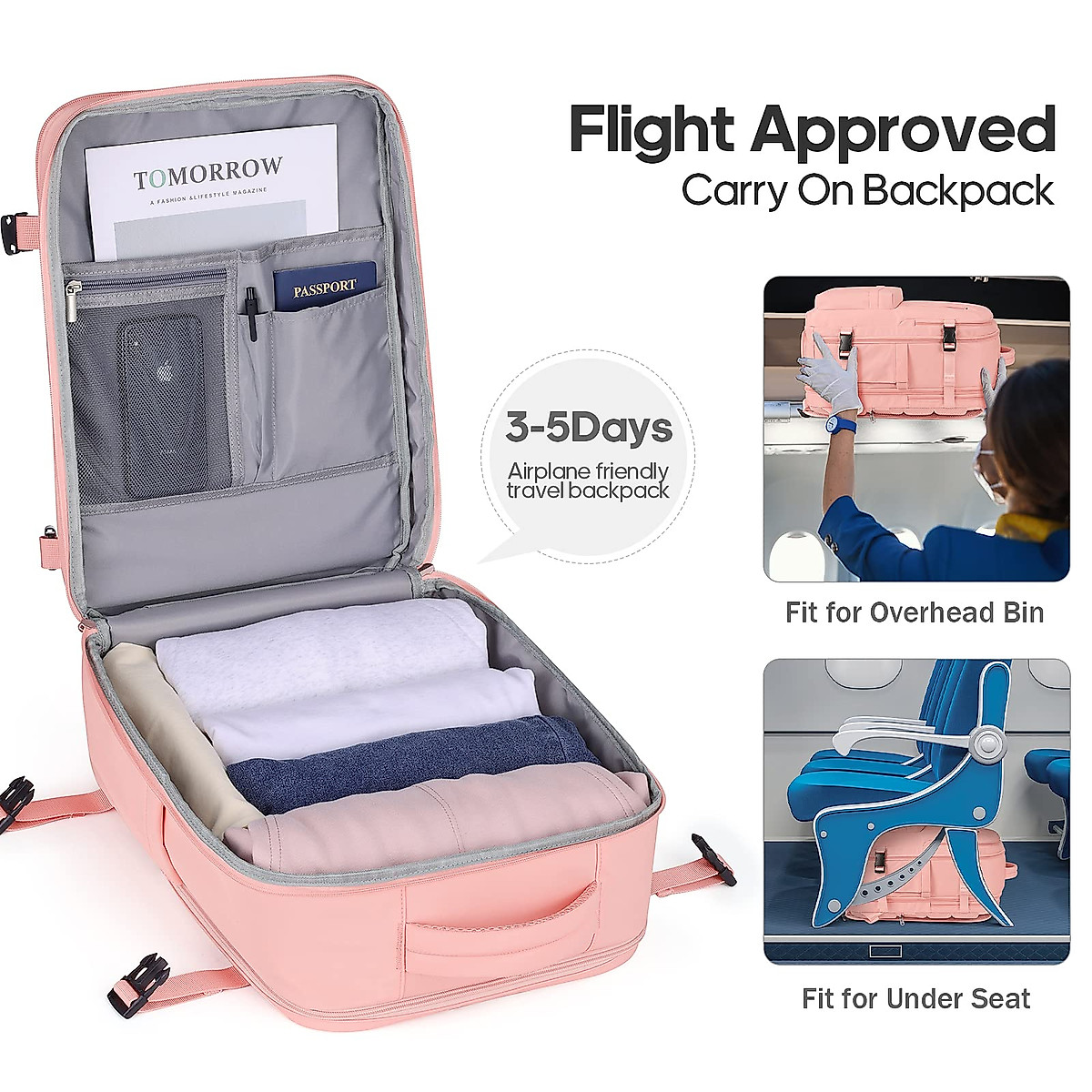 Bagsure Large Travel Backpack for Women Men, 45L Expandable Carry On Backpack, 17 Inch Laptop Backpack Waterproof College Business, Flight Approved