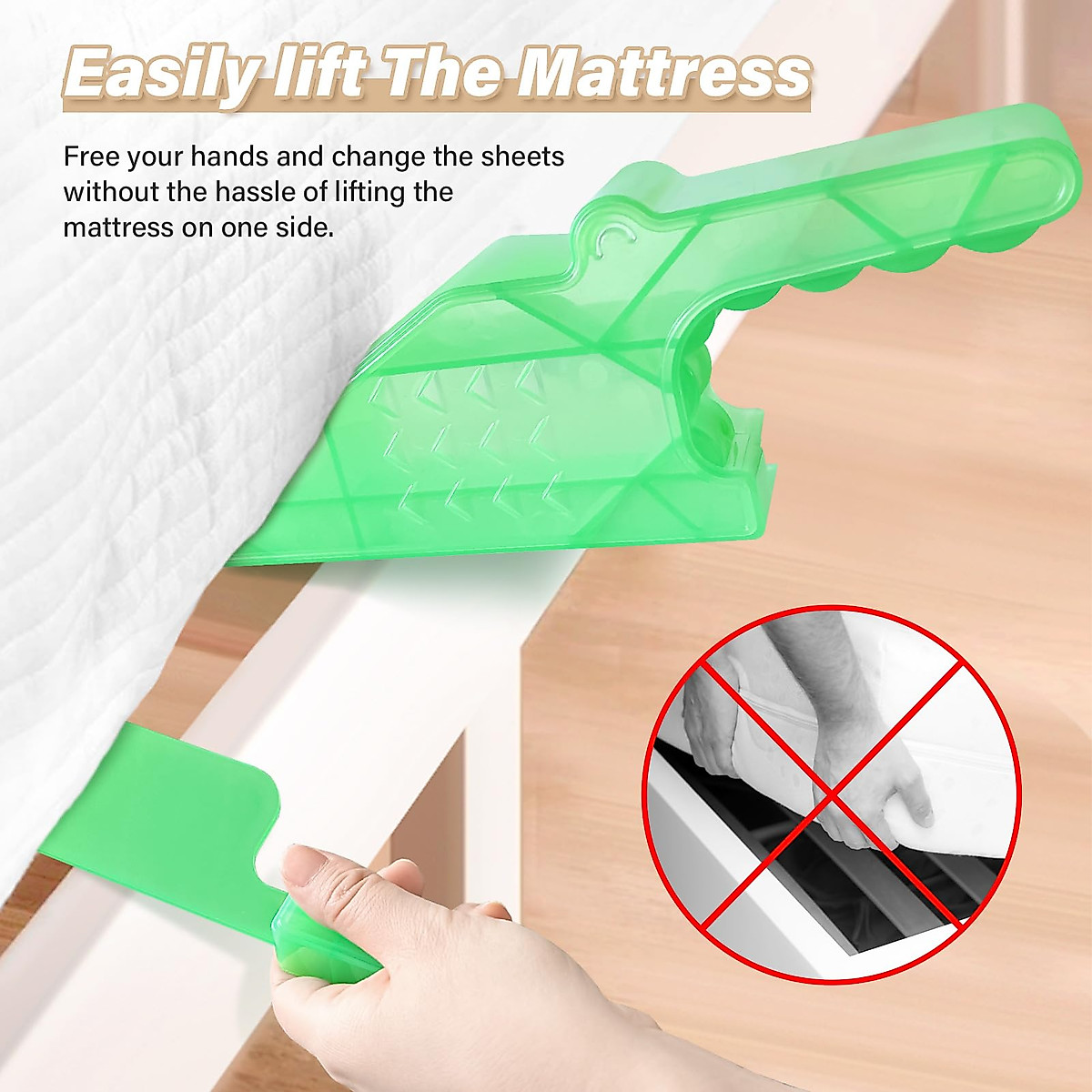MAXHJX Mattress Lifter Wedge for Changing Sheets: Bed Maker Tool to Helps Lift The Mattress and Hold The Mattress - Alleviating Back Pain (Green)