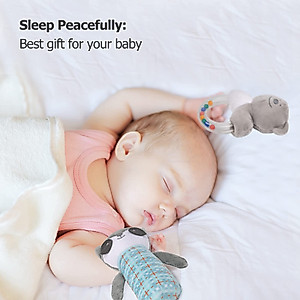 Lupantte 2 Pack Baby Rattle Toy Infant Soft Hand Grip Toys, Stuffed Animal Raccoon Handbells Sensory Development Cute Plush Rattle Stroller Toys with Sound 3 6 9 12 Months and Newborn Gifts