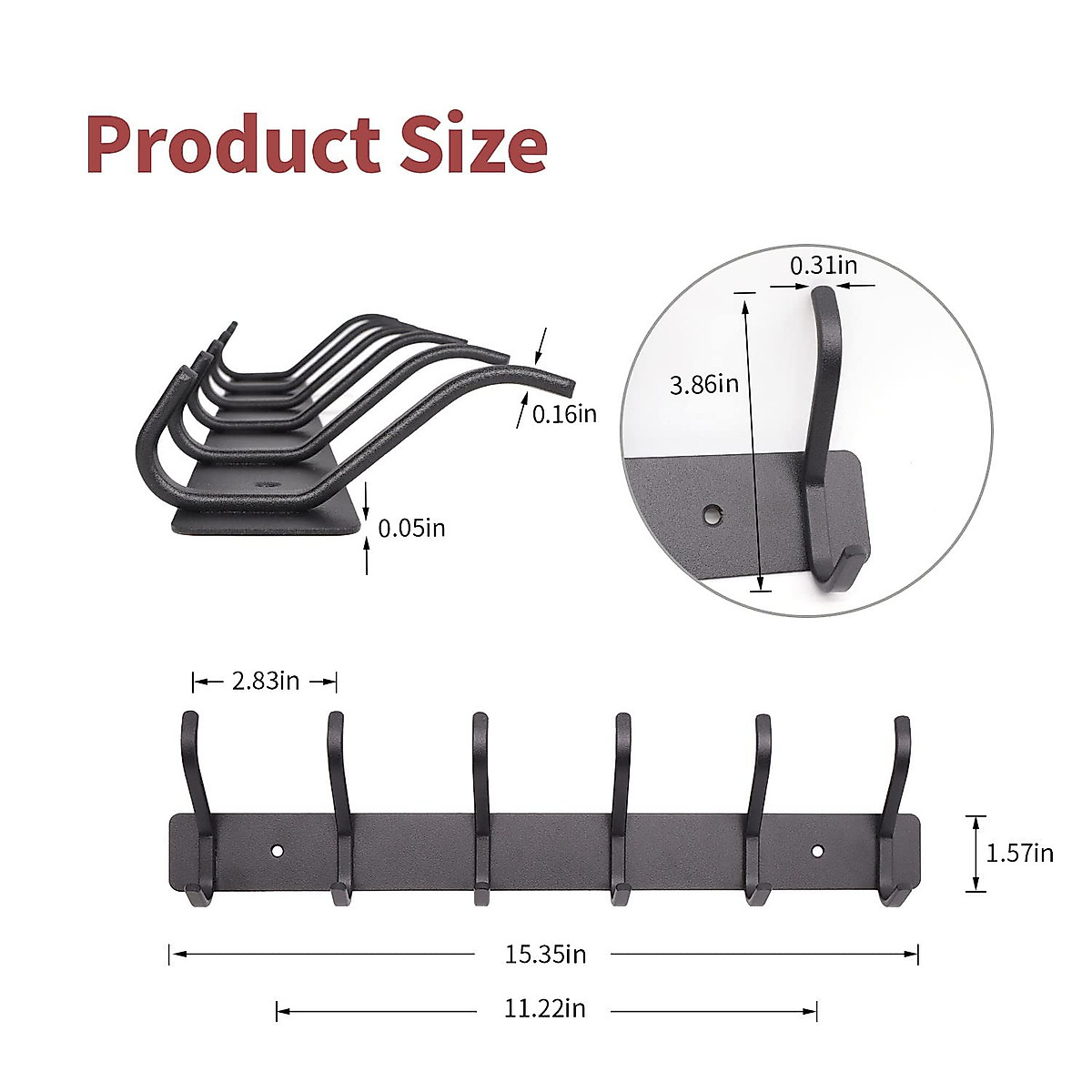 AJLTPA Coat Rack Wall Mount, Wall Coat Rack with 6 Hooks, Heavy Duty Metal Coat Hook Rail, Wall Hook Rack for Hanging Clothes, Jacket, Hat, Bedroom, Bathroom, Kitchen, Matt Black