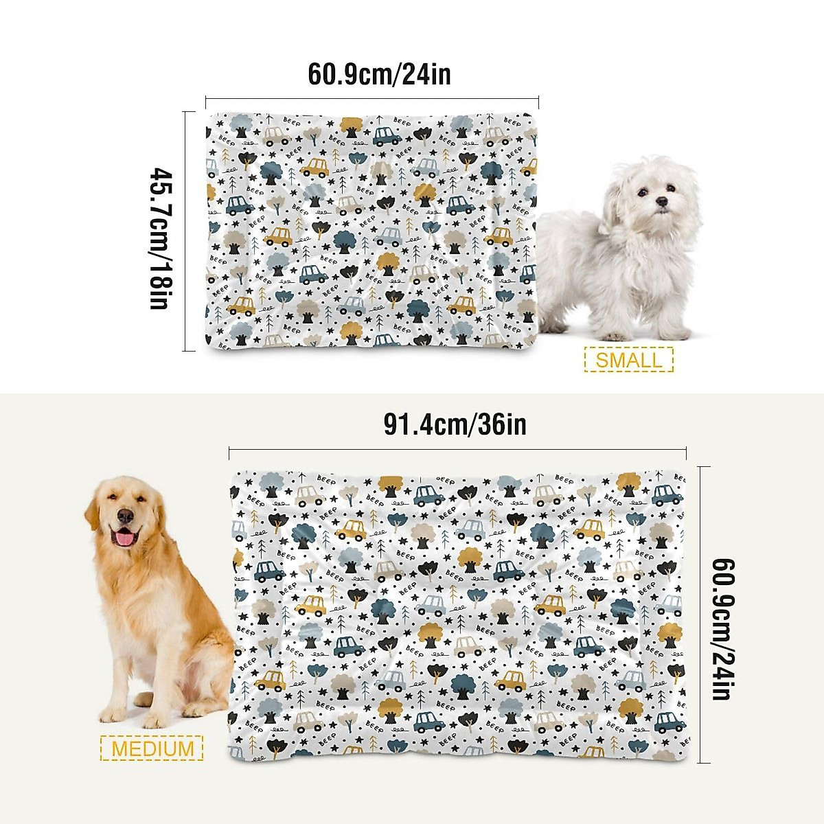 Coikll Cartoon Transport Print Pet Bed Pad Soft Dog Bed Mat with Anti-Slip Bottom, Machine Washable Crate Pad Mattress for Dog Sleeping- 36 * 24inches