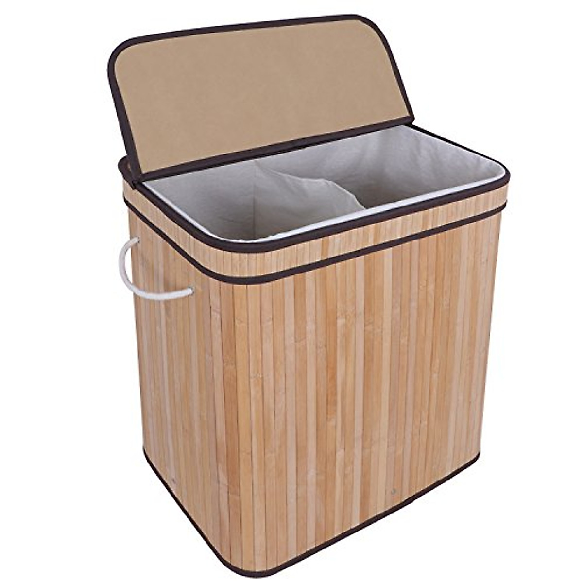 Laundry Basket Bamboo Laundry Hamper 2 Parts for Dirty Clothes Storage