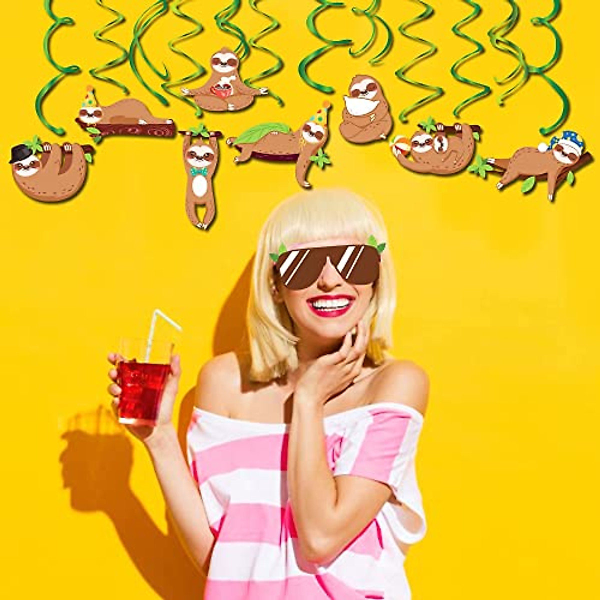 15pcs Sloth Party Hanging Swirls Decorations Sloth Theme Ceiling Streamer for Birthday Party Supplies Baby Shower Favor Spiral Ornaments