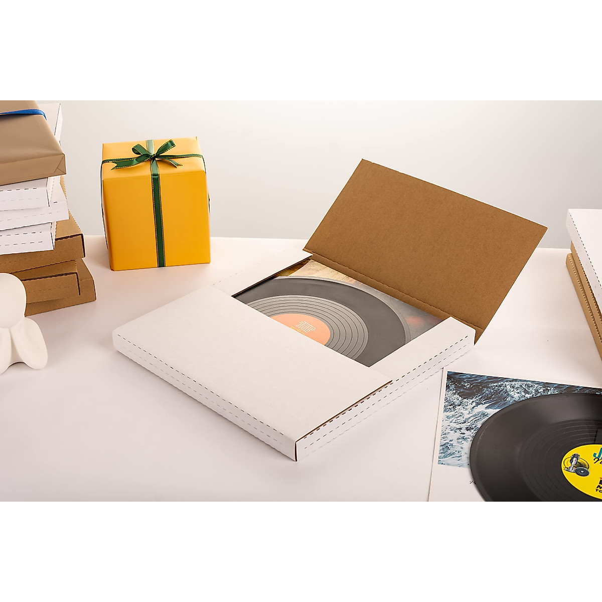 YUSHYIJIE LP Mailers 12.8"L x 12.8"W x 1"H Vinyl Record Mailing Box, White Album Shipping Boxes with Fragile Stickers, Corrugated Cardboard Box, 15 Pack