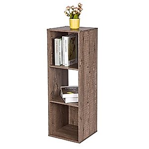 PACHIRA E-Commerce US 3-Tier Open Storage Shelf, Modern Cubby Organizer or Bookcase Cabinet for Living Room Bedroom Office Dorm Room Kids Room, Rustic Brown Oak