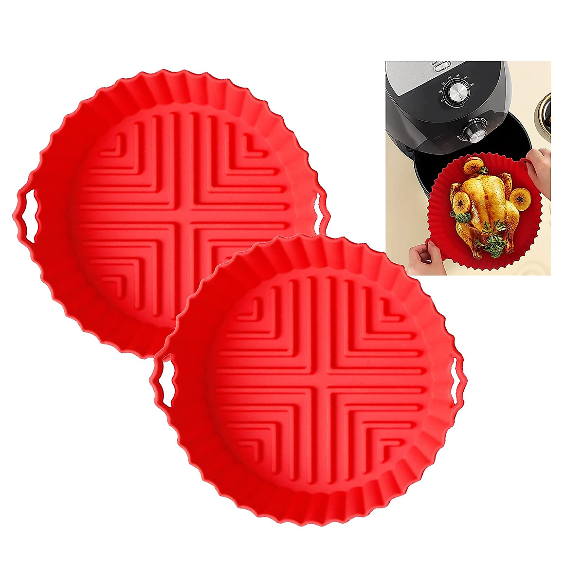 COREANNA Air Fryer Liners - "2-Pack Silicone Air Fryer Silicone Liners - Reusable, Heat Resistant, and Easy to Clean Replacement Pot for Air Fryer Oven Accessories - "Red"