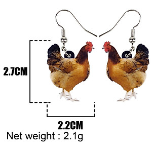 DOWAY Acrylic Charm Cute Chicken Hen Earrings Drop Dangle Jewelry Farm Decoration for Women Funny Party Gifts (Brown-2)