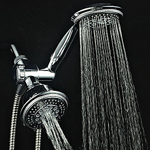 Hydroluxe 1433 Handheld Showerhead & Rain Shower Combo. High Pressure 24 Function 4" Face Dual 2 in 1 Shower Head System with Stainless Steel Hose, Patented 3-way Water Diverter in All-Chrome Finish