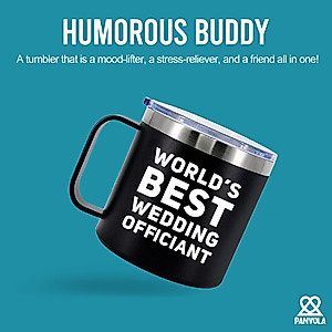 Panvola World's Best Wedding Officiant From Bride Groom Anniversary Souvenir Pastor Minister Insulated Coffee Cup 14oz With Handle And Lid 304 Stainless Steel Camping Travel Thermal Mugs - Black