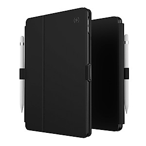 Speck Balance Folio Case for iPad 10.2 Inch (2019-2021) - Drop & Camera Protection, Slim Multi Range Stand, Apple Pencil Holder - Black/Black
