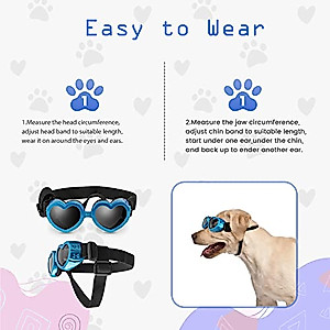 APOSU Dog Sunglasses Small Breed Goggles UV Protection with Adjustable Strap Doggy Heart Shape Anti-Fog Sunglasses Eye Wear Protection for Puppy Sun Glasses Doggie Windproof Glasses (Blue)