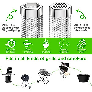 12'' Pellet Smoker Tube-304 Stainless Steel BBQ Smoker Tube with 1 Hooks and 2 Brushes for Cold/Hot Smoking 5 Hours of Billowing Smoke, for All grill or smoker