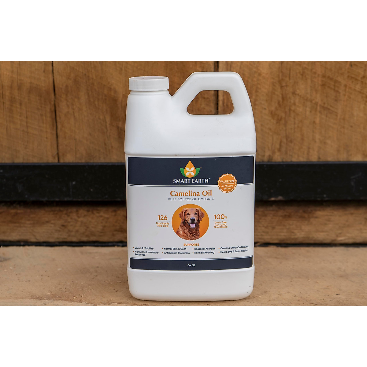 Smart Earth Camelina Oil for Dogs - Omega 3, 6, 9 Supplement for Healthy Skin, Shiny Coat & Flexible Joints - Dog Joint Supplement - Natural Canine Wellness - Omega 3 for Dogs (Pump Included - 64oz)