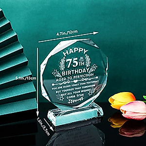 YWHL 75th Birthday Gifts for Women Men Unique 75 Years Old Happy Birthday Gifts for Grandparents Friends Laser Engraving 75th Birthday Glass Plaque Keepsake for Parents Aged to Perfection