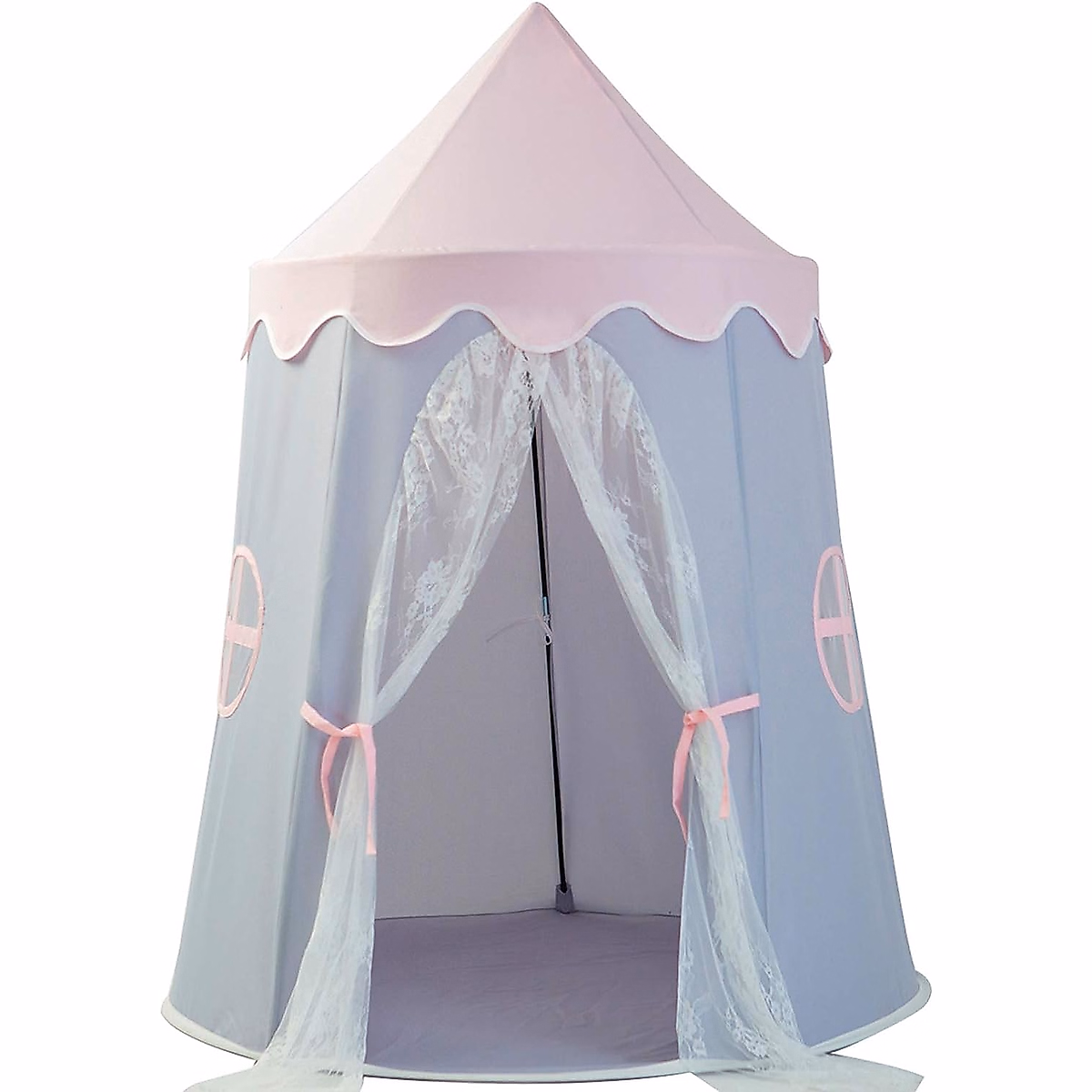 WoodenEdu Kids Teepee Tent for Girls, Princess Castle Pink Oxford Cloth Teepee Indoor Outdoor Kids Foldable Play Tent with Carry Bag for Toddlers 3 4 5 6 Year Old Girls (Pink)