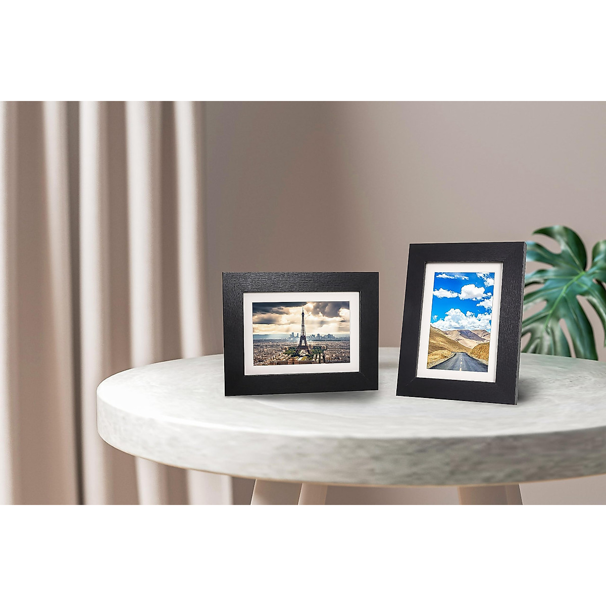 The Display Guys - Minimalist Wooden Picture Frame w. Tempered Glass - 6x8 matted to 5x7 - Tabletop Easel - Black