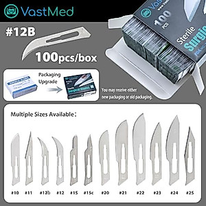 100PCs Dental Grade #12B Stainless Steel Sterile Surgical Blades by VASTMED | Individually Wrapped High Stainless Steel Dermablade Surgical Blade