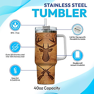 Hyturtle Personalized Hunting Gifts For Men-Deer Hunting Tumbler 40oz with Handle & Straw-Stainless Steel Travel Coffee Cup With Lid Gift For Dad Him Boy Husband-Birthday Christmas Gifts For Hunters