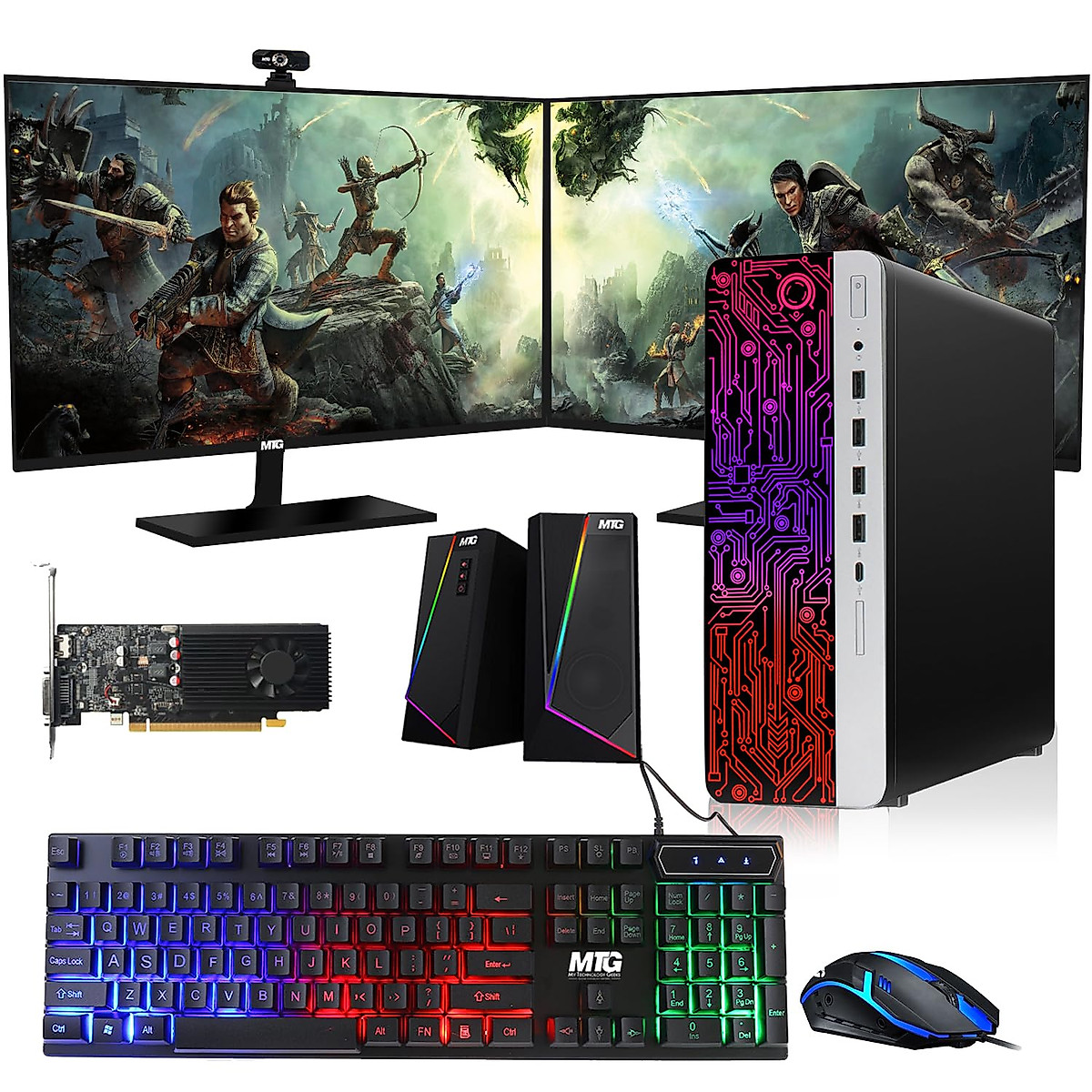 HP G3 Gaming Desktop PC, Core i7 6th Gen, GT 1030 Graphic, 16GB RAM, 240GB SSD, New Dual MTG 24 inch Monitor, RGB Keyboard Mouse, Speaker, Webcam, WiFi, Win 10 Pro (Renewed)