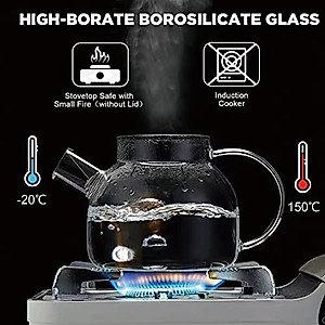 SITIEPA Glass Tea Pot Kettles Stovetop Safe, 60.8oz/1800mL Heatproof Borosilicate Glass Teapot Water Pitcher With Bamboo Lid and Removable Filter Spout for Loose Leaf and Blooming Tea