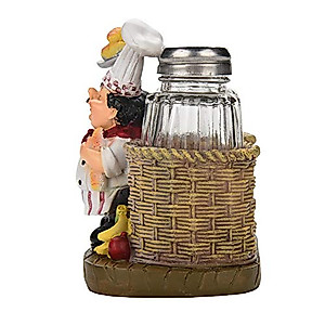 Salt and Pepper Shakers Set, Cute Fat Chef Decorative Statue Spice Organizer, with Holder Figurine Gift for Family, Kitchen, Restaurant, Cafe, Bakery (E14-15018-B)