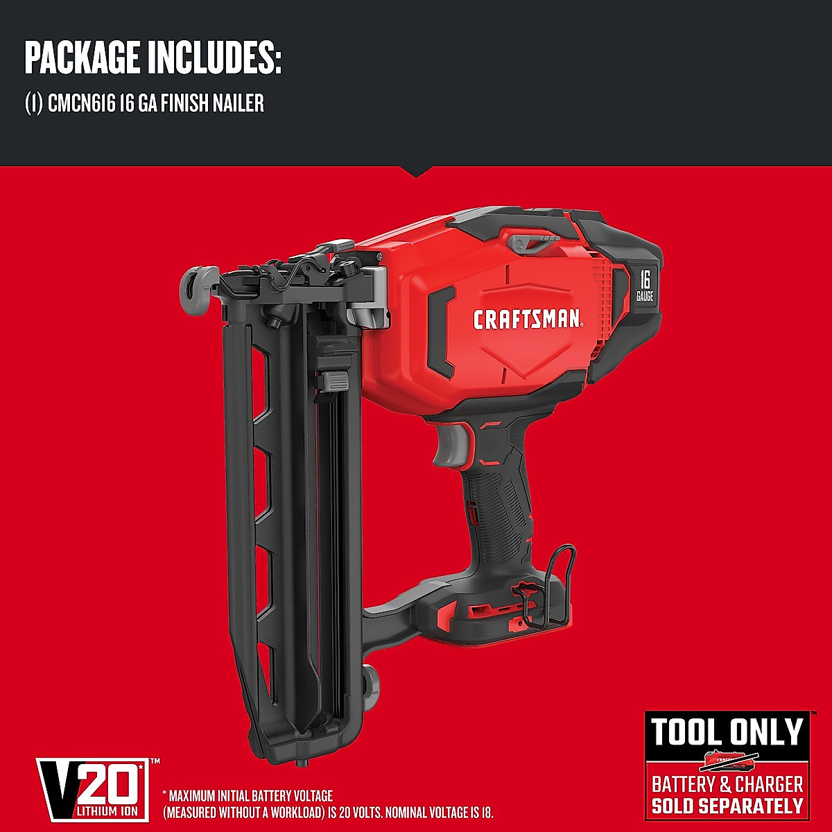 CRAFTSMAN V20 Cordless Finish Nailer, 16 Gauge, Bare Tool Only (CMCN616B)