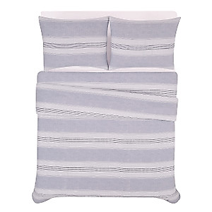 LONDON FOG - King 3 Piece Duvet + Sham Set - Plaid Flannel Collection - Blue Stripe