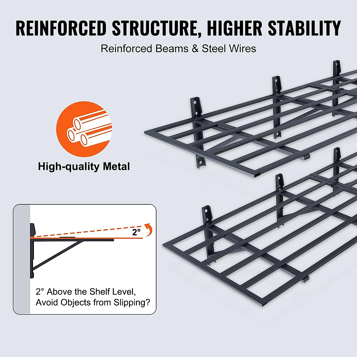 VEVOR Garage Shelving Wall Mounted, 2 x 6 ft Heavy Duty Garage Wall Shelves, 1600 lbs Load Capacity Garage Storage Rack Floating Shelves, 2 Pack, Suitable for Shop, Shed, Garage Storage, Black