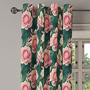 Ambesonne Spring Grommet Curtain, Roses of Garden Blurred Backdrop Close Up Blossoming Romantic Artwork, Decorative Single Panel Drapes for Bedroom Living Room, 50" x 84", Hunter Green Pale Pink