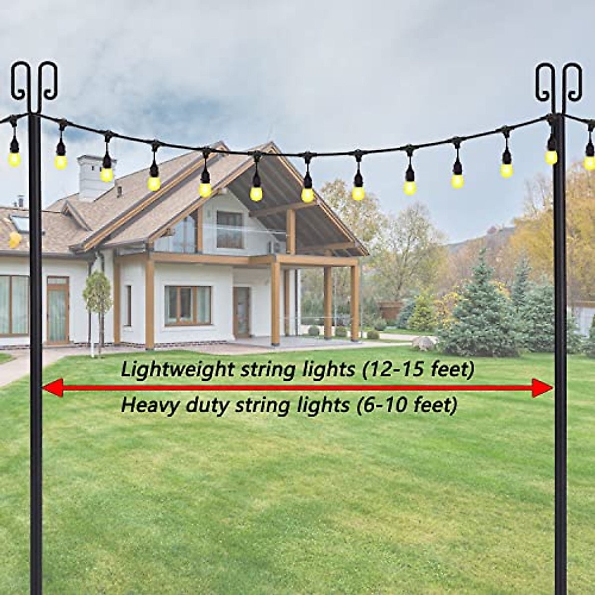 TIILONGVA Outdoor String Light Poles 2 Pack, 100 Inch Light Poles for Outside String Lights, Backyard Steel Patio Light Poles for Garden, Patio, Wedding, Party, Birthday Decorations (Black, 2)