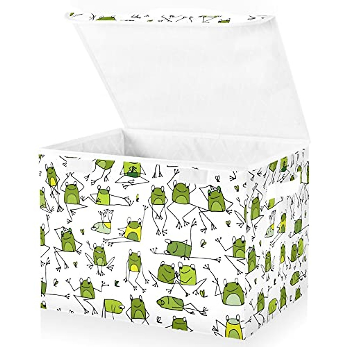 Krafig Cartoon Funny Animal Frog Foldable Storage Box Large Cube Organizer Bins Containers Baskets with Lids Handles for Closet Organization, Shelves, Clothes, Toys