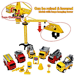 Nuheby Construction Toys for 3 Year Old Boys, Pull Back Cars Toys with Play Mat Excavator Toy Trucks Toddler Toys for Kids Age 4 5 Year Old Boy Birthday Party Cake Toppers Crane Fire Dump Gifts