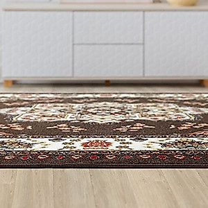 Antep Rugs Alfombras Oriental Traditional 8x10 Non-Skid (Non-Slip) Low Profile Pile Rubber Backing Indoor Area Rugs (Brown, 7'10" x 10')