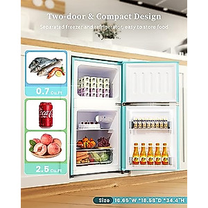 Bodare Retro Mini Fridge with Freezer: 3.2 Cu.Ft Mini Refrigerator with 2 Doors - Small Refrigerator Energy-Saving Compact Refrigerator - Small Fridge for Bedroom Dorm (Blue)