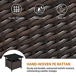 Yaheetech PE Wicker Side Table End Table Outdoor Patio Umbrella Stand All Weather Bistro Table, with 1.5" Umbrella Hole, for Garden, Pool, Deck