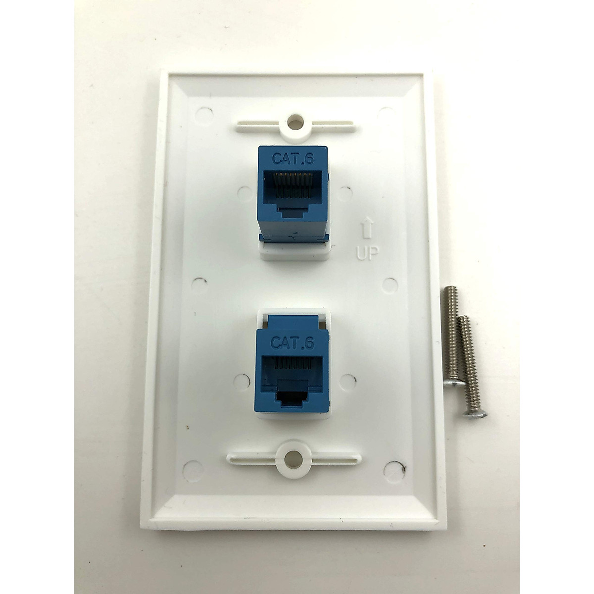 Ethernet Wall Plate, 2 Port Cat6 Keystone Female to Female - White
