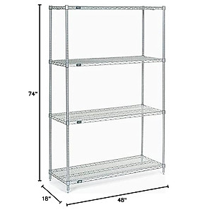 Nexel 18" x 48" x 74", 4 Tier, NSF Listed Adjustable Wire Shelving, Unit Commercial Storage Rack, Silver Epoxy, Leveling feet
