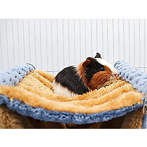 Fleece Winter Warm Rat Hammock, Double Layer Hanging Birds Nest Bed with Warm Fleece, Bird Cage Stand Perch, Hideaway Cave Bed Tent, Sleep Bed Cage Accessories for Rat Guinea Pig Chinchilla (Blue)