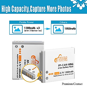 NB-6L NB-6LH Battery and 3 Slots LED Display Charger Replacement for Canon PowerShot D10 D20 ELPH 500 HS S90 S95 S120 SD770 SD980 SD1200 SD1300 SD3500 SD4000 SX540 SX530 SX500 SX170 SX260 SX270 HS