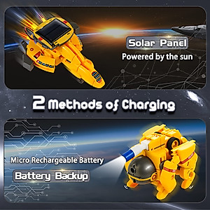 Solar Robot Toys 6 in 1 STEM Learning Kits Educational Space Moon Exploration Fleet Building Experiment Toys DIY Solar Power Science Gift for Kids Aged 8-12 (Yellow)