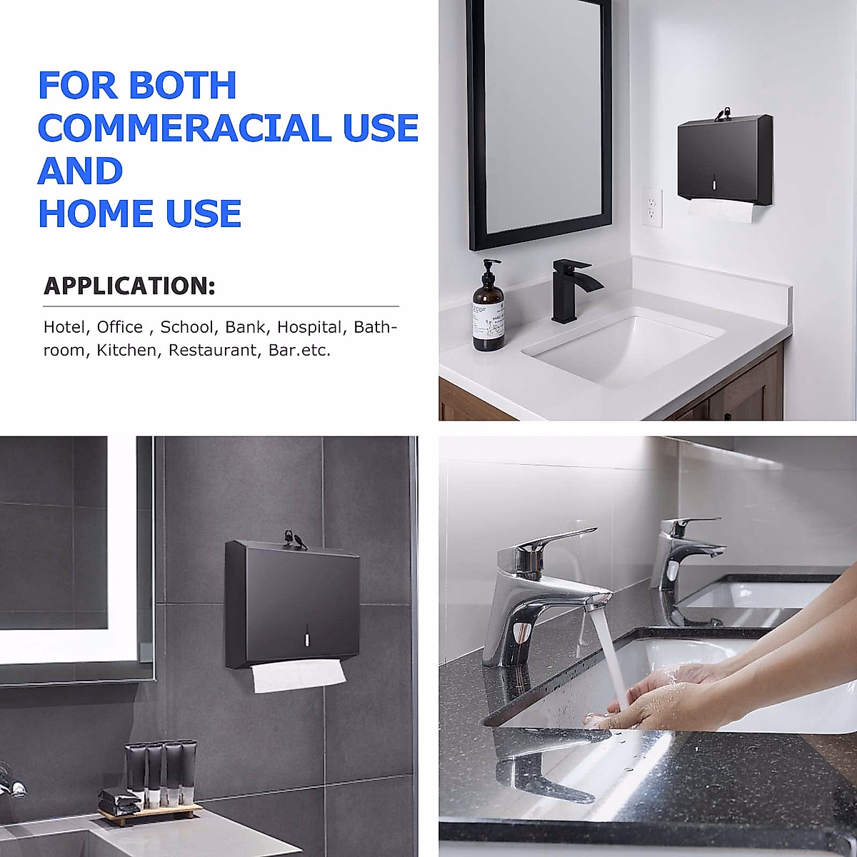 Paper Towel Dispenser Wall Mount Commercial, C Fold Multifold Hand Paper Towel Dispenser, Stainless Steel Tissue Holder (Matte Black)