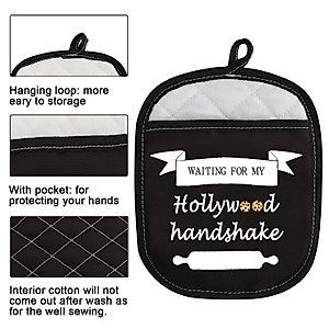 Baking Show Inspired Oven Pads Pot Holder with Pocket Waiting for My Handshake (Handshake)