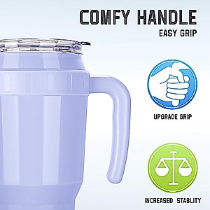 VQRRCKI 40 oz Tumbler with Handle and Straw - Stainless Steel Insulated Tumbler with 2 In 1 Lid - Keep Cold for 24 Hours or Hot for 10 Hours - Glacier Blue