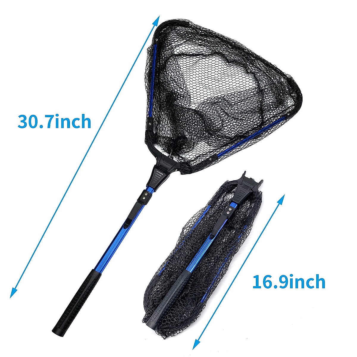 YHC Freshwater Saltwater Fishing Floating Fishing Net Extra Strong Foldable Fishing Net Rubber Coated Fish Landing Net Blue