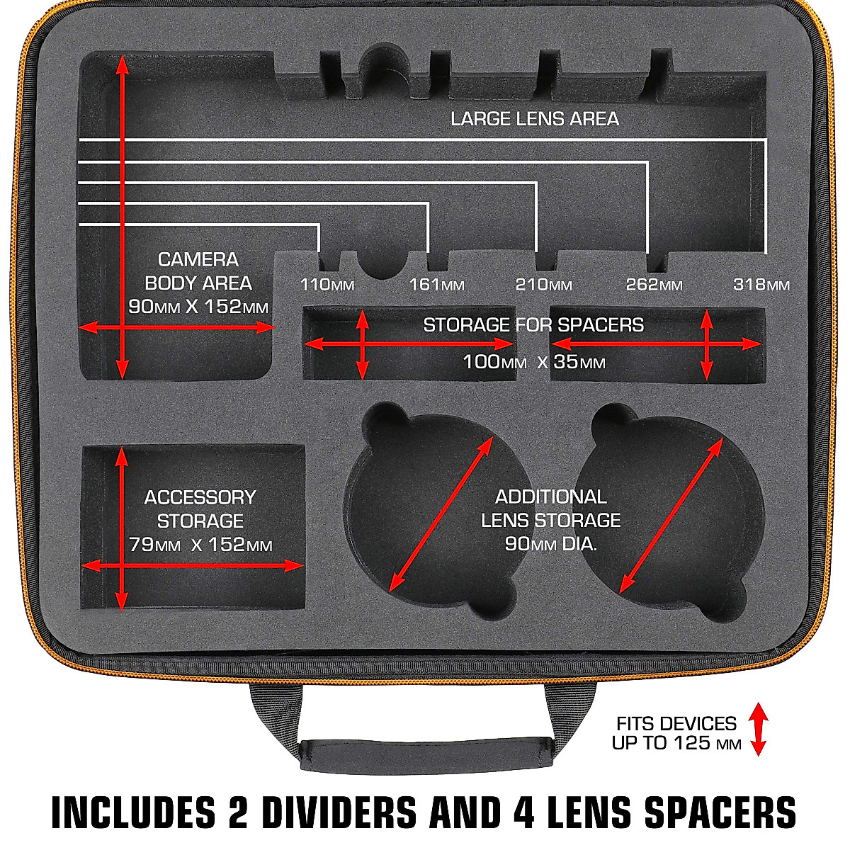 USA Gear HXS Hard Shell SLR Case with Rugged EVA Exterior, Removeable Dual-Layered Foam Tray and Egg-Crate Foam Top Cover - Compatible with Nikon, Canon, Sony, Olympus and More