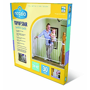 Regalo 2-in-1 Stairway and Hallway Wall Mounted Baby Gate, Bonus Kit, Includes Banister and Wall Mounting Kit