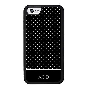 Black and White Square Polka Dots Monogram Apple iPhone Black Rubber Phone Case Compatible with iPhone 14 Pro Max, Pro, Max, iPhone 13 Pro Max Mini, 12 Pro Max Mini, 11 Pro Max X XS Max XR 8 7 Plus