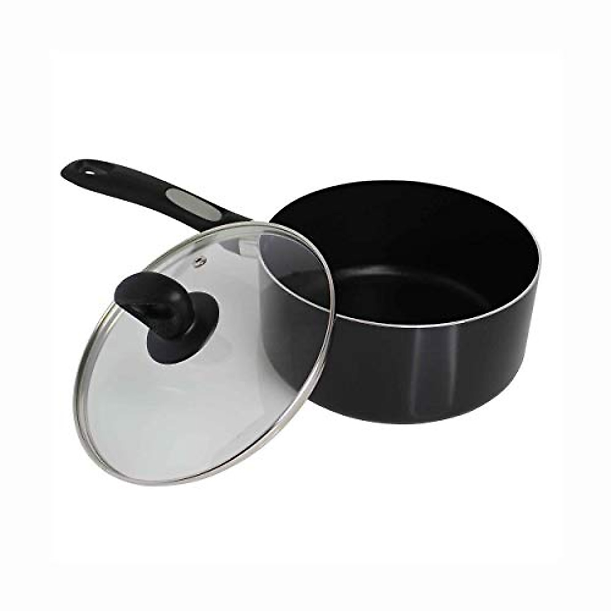 Mirro A79723 Get A Grip Aluminum Nonstick Sauce Pan with Glass Lid Cover Cookware, 2-Quart, Black